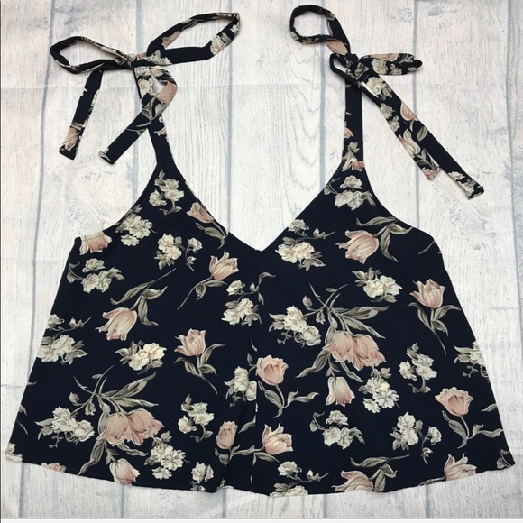 Tops | Crepe Print Flare Crop Top W Tie Shoulder | Poshmark